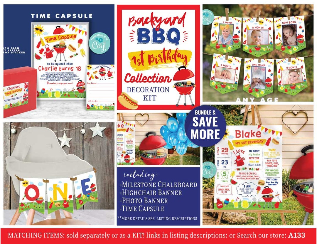 BBQ First Birthday Decoration Kit-self Edit W Corjl-milestone Poster ...