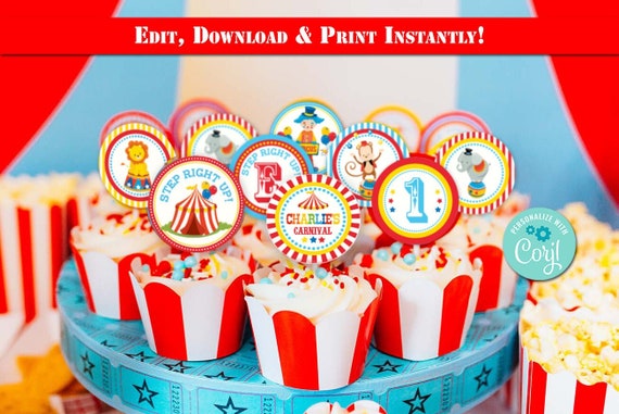 Printable Circus Cupcake Toppers