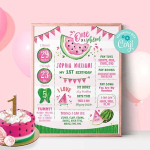 Watermelon Milestone Poster-self Edit W Corjl- Watermelon Birthday ...