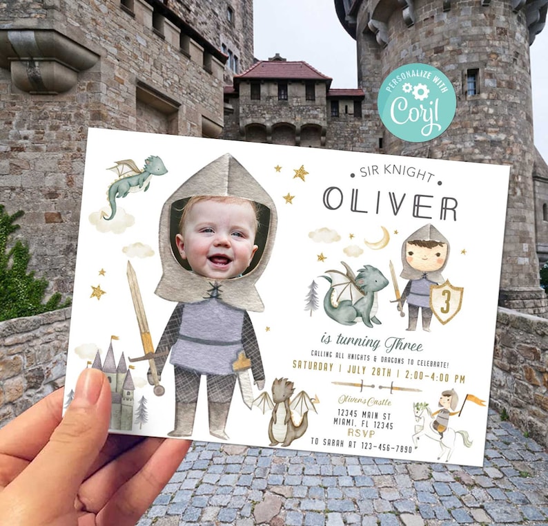 Knight Birthday Invitation-self Edit Corjl-once Upon A - Etsy