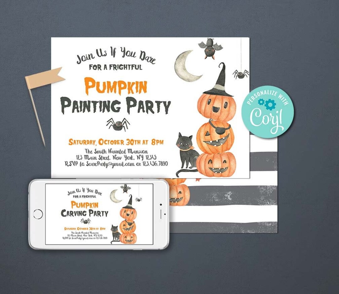 Pumpkin Painting Party Invitation-pumpkin Carving Invitaton-self Edit W ...