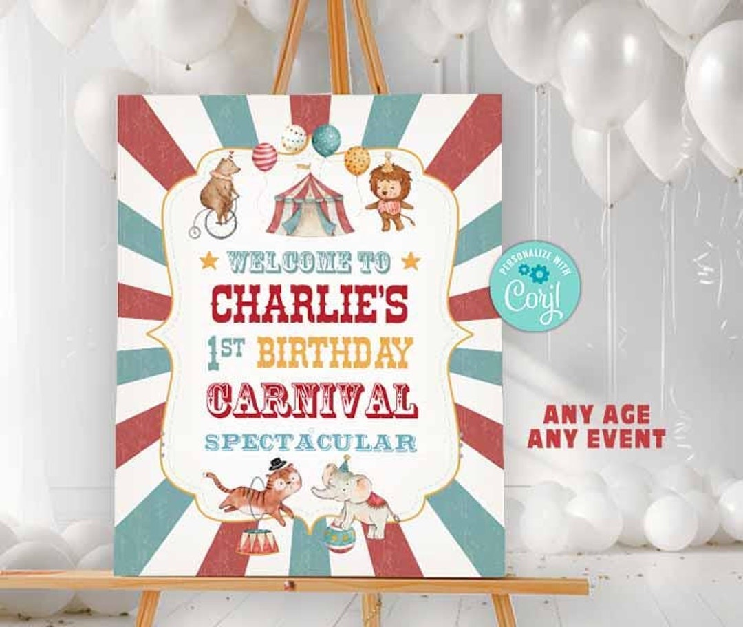 Vintage Circus Party Welcome Sign-corjl-carnival Birthday-3 Ring Circus-come One Come All ...