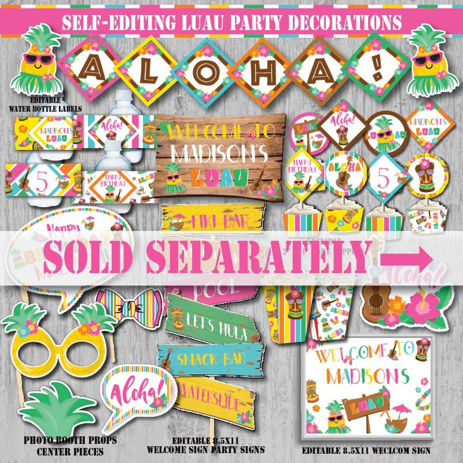 Luau Party Signs-self Edit W Corjl-luau Party Decoration Signsluau Baby ...