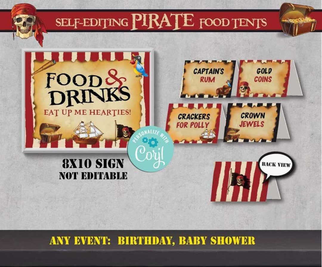 Editable Pirate Party Food Tents-self Edit Corjl-pirate Birthday Food ...