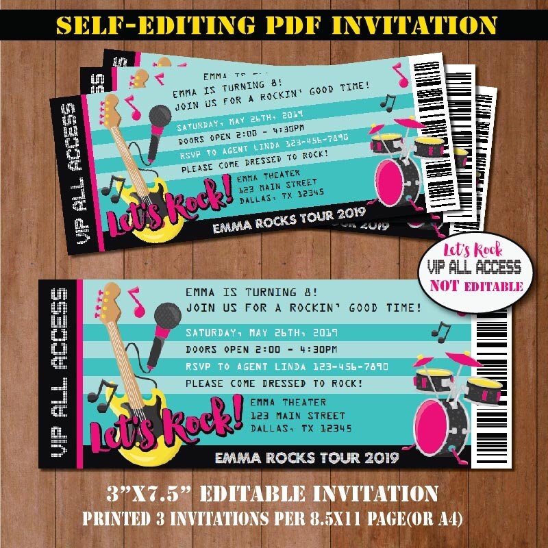 Rock Star Party Invitation-self-editing Printable Rock Star | Etsy
