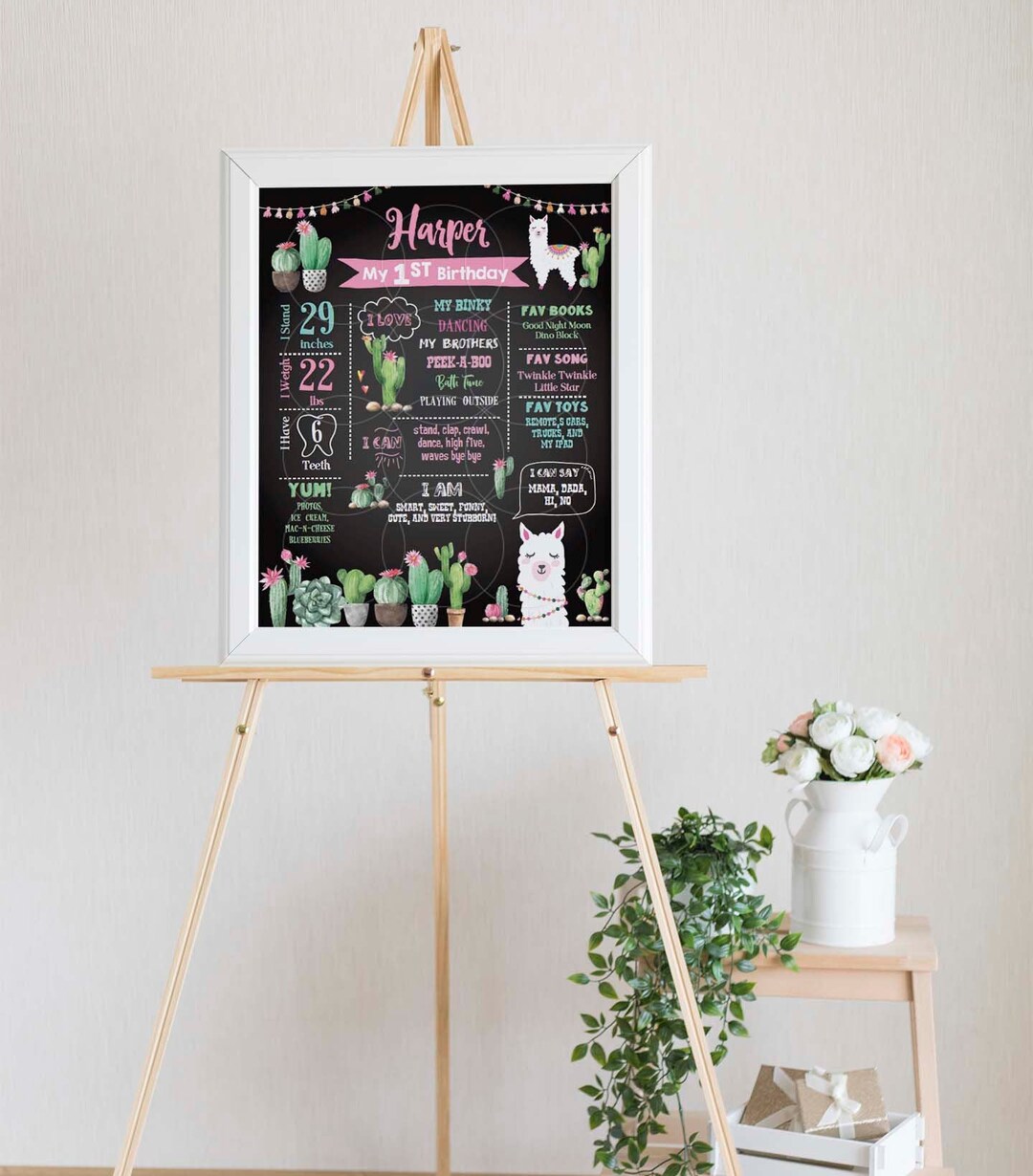 Llama Birthday Milestone Chalkboard-self Edit W Corjl-llama Party ...