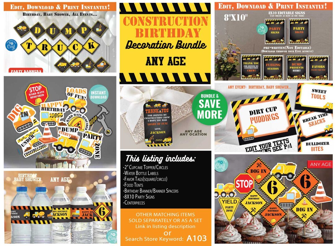 Construction Birthday Party Signscorjl-construction Party Decoration ...