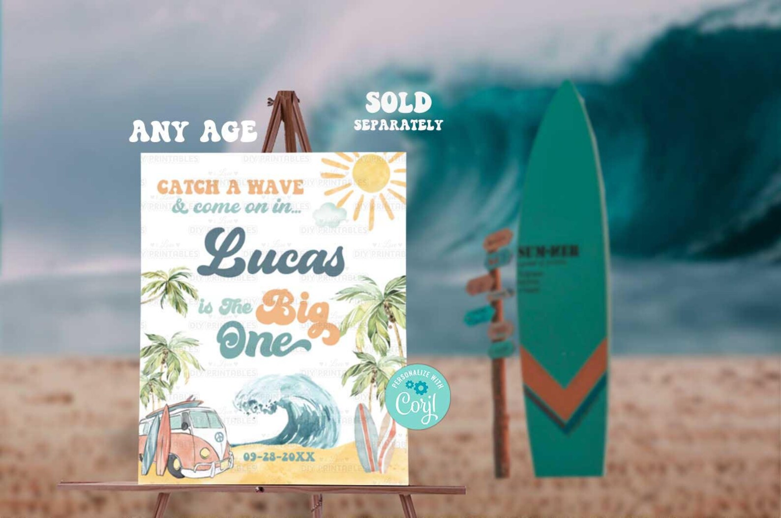 Surfing Birthday Milestone Poster-the BIG ONE Birthday-self - Etsy