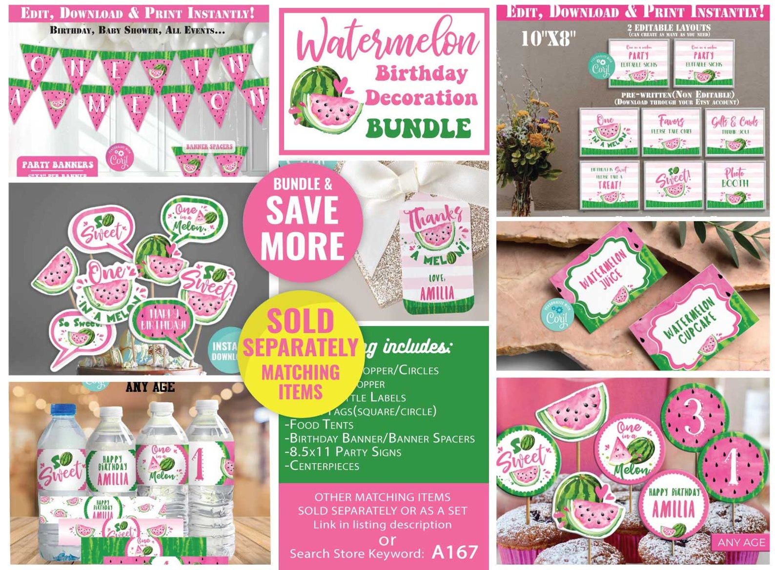 Watermelon Birthday Photo Banners-self-edit W Corjl-watermelon Photo ...