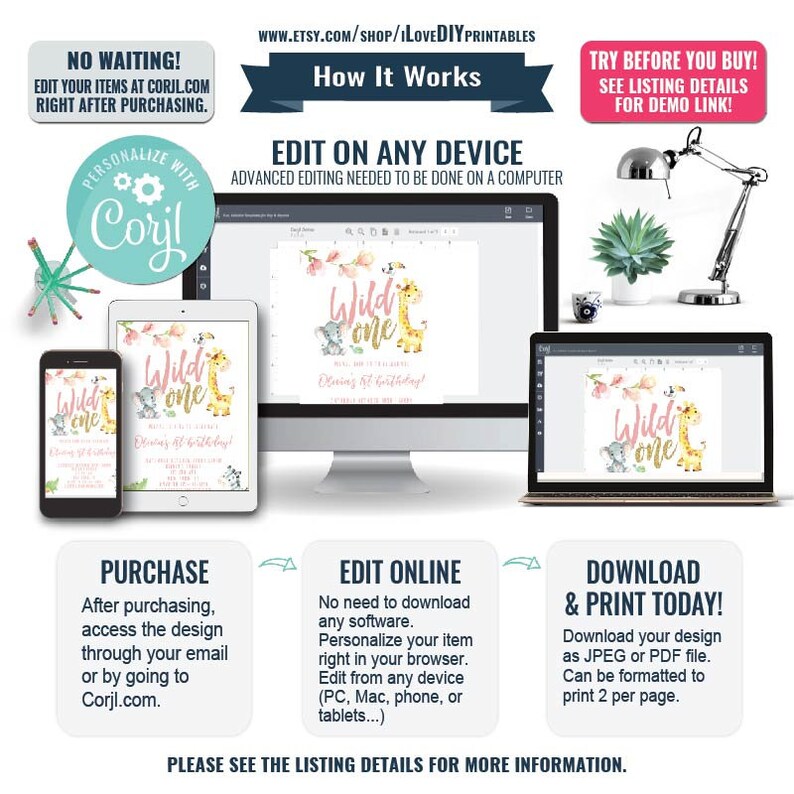 Llama Birthday Invitation-edit W Corjl-llama Fun-cactus - Etsy