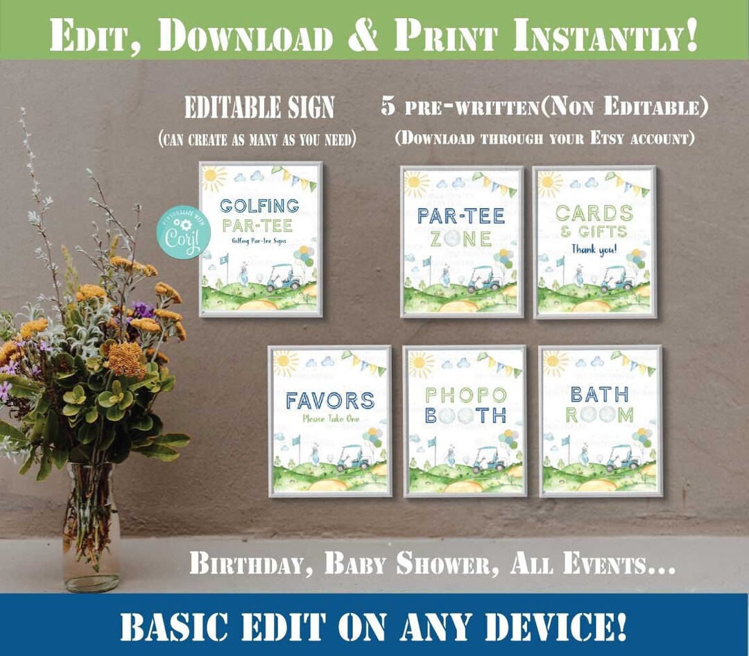 Golf Party Signs-corjl-golf First Birthday Hole in One Welcome Sign ...