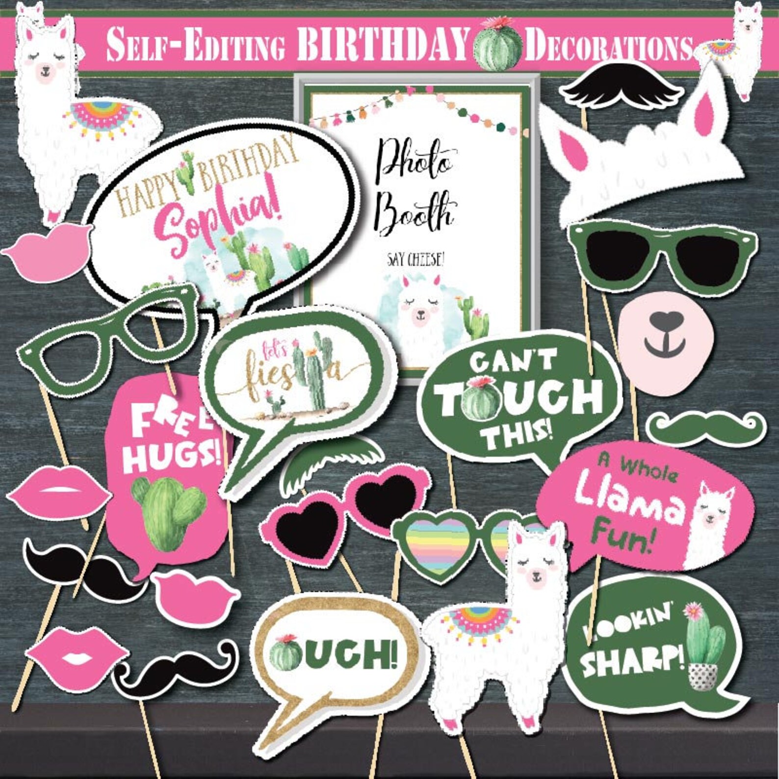 SELF-EDITING Llama Birthday Decorations-llama Party-a Whole | Etsy