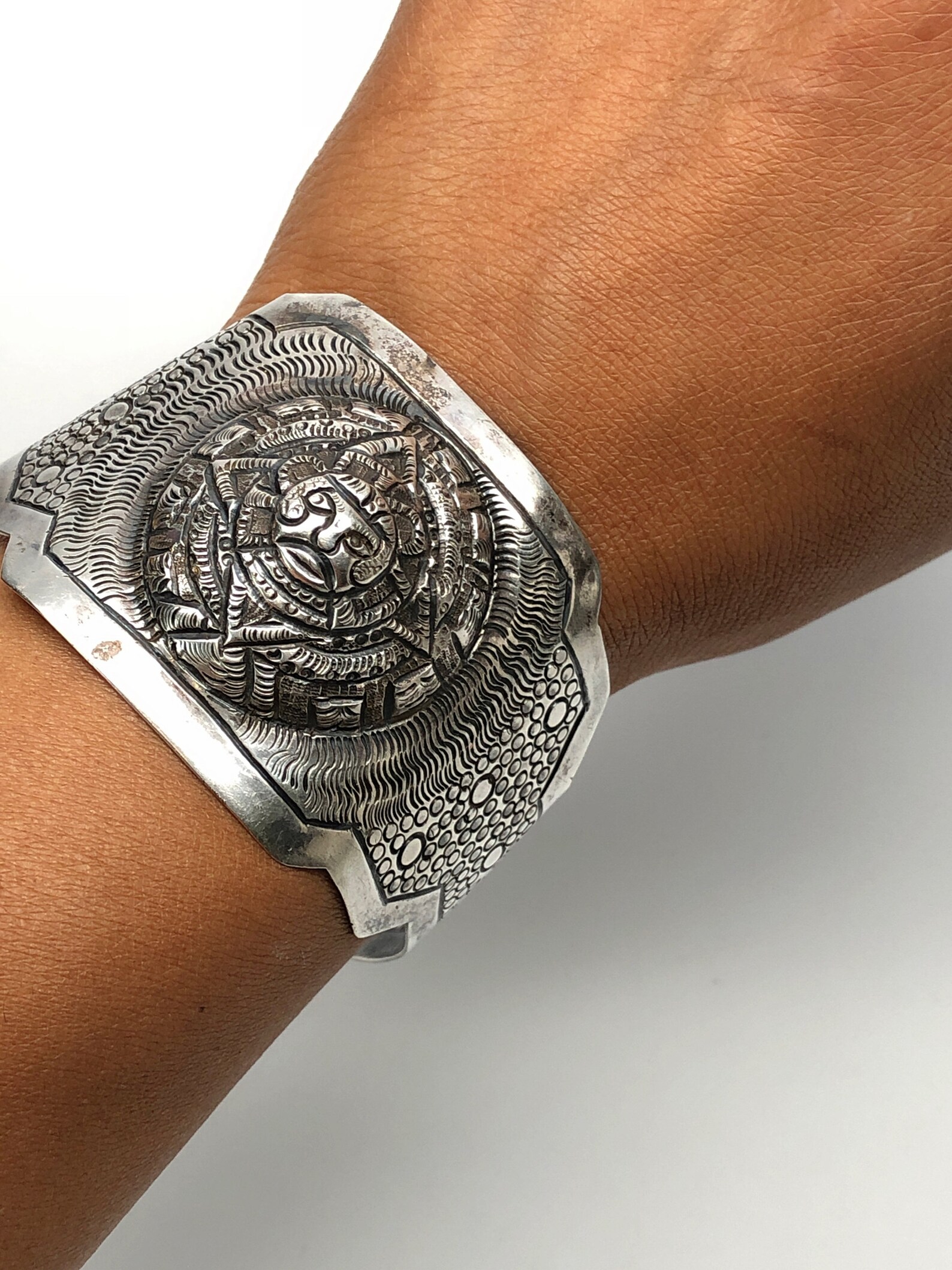 Handmade Aztec Calendar Cuff Bracelet Stamped Etched - Etsy