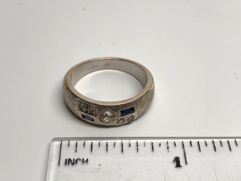 14K White Gold Inset Diamond and Blue Sapphire Ring Size 7 | Etsy