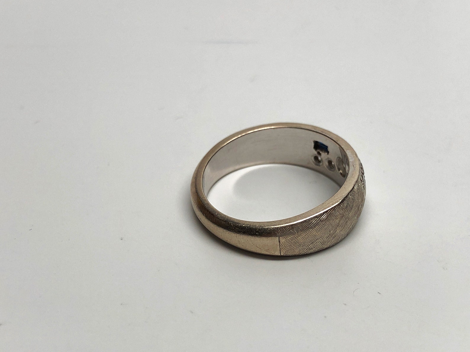 14K White Gold Inset Diamond and Blue Sapphire Ring Size 7 | Etsy