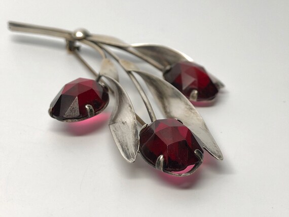 Fuchsia Glass Flower Brooch, Sterling Silver, 2 inches - Gem