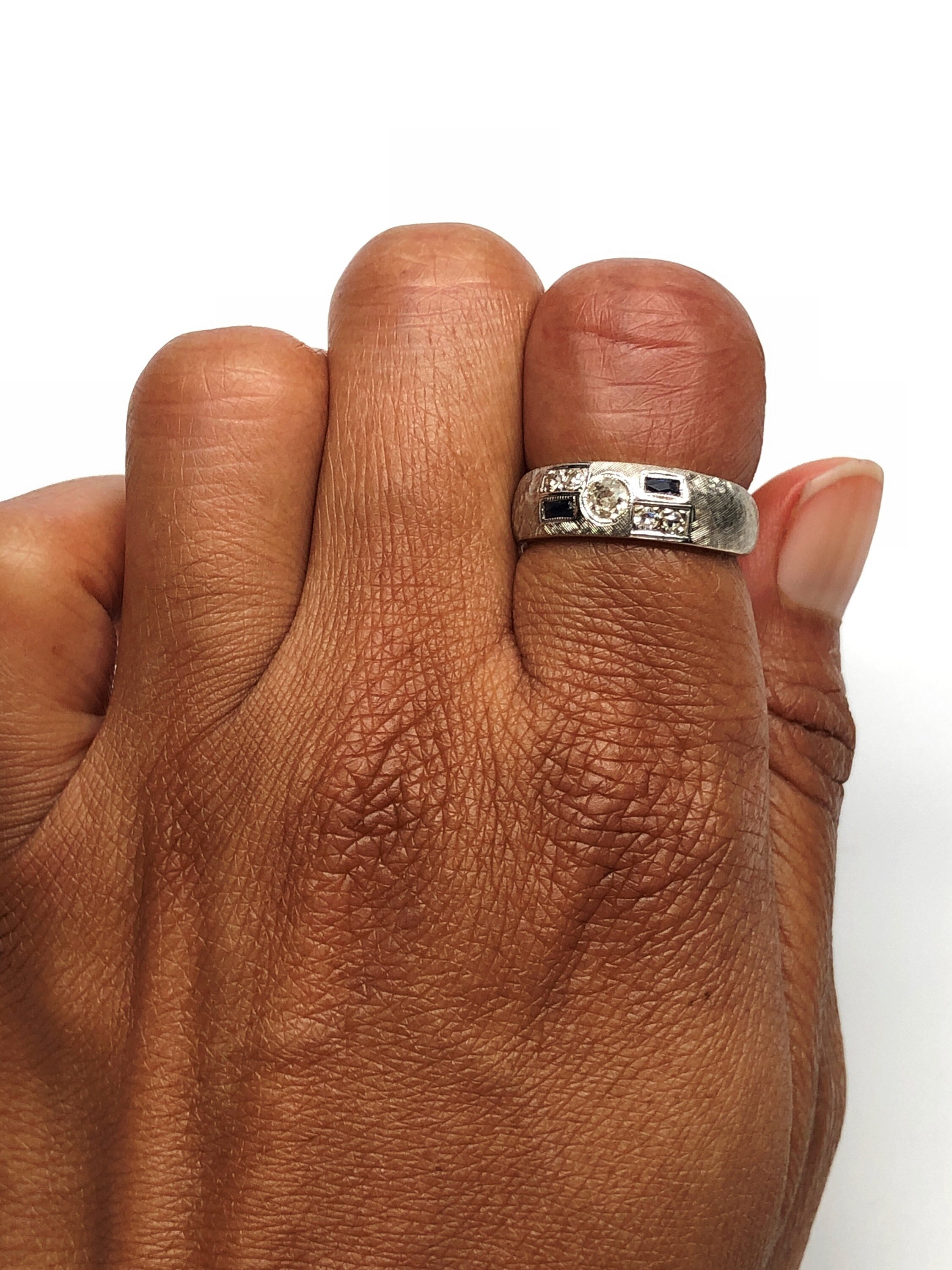 14K White Gold Inset Diamond and Blue Sapphire Ring Size 7 - Etsy