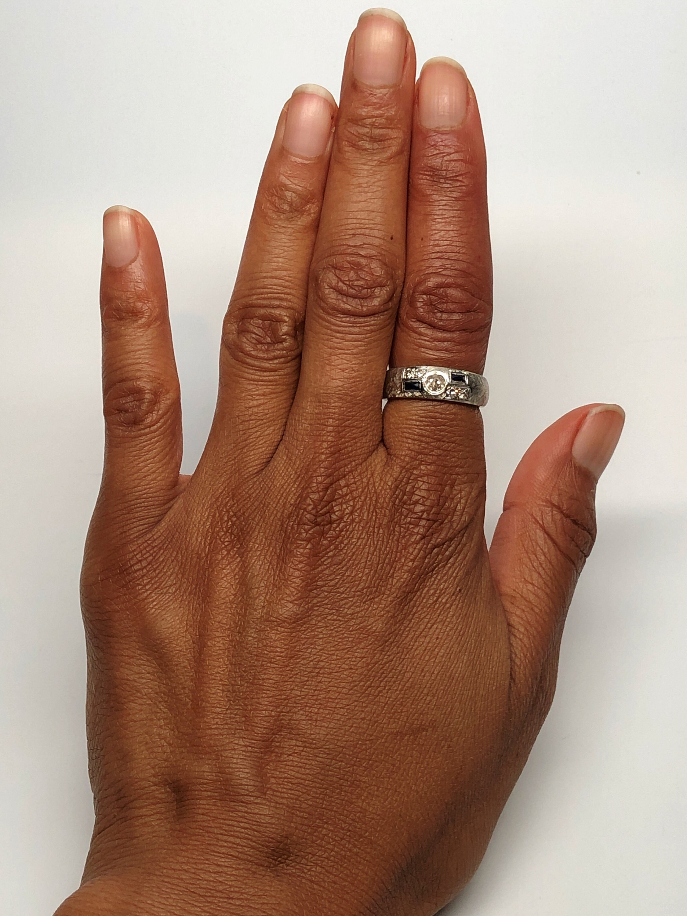 14K White Gold Inset Diamond and Blue Sapphire Ring Size 7 - Etsy