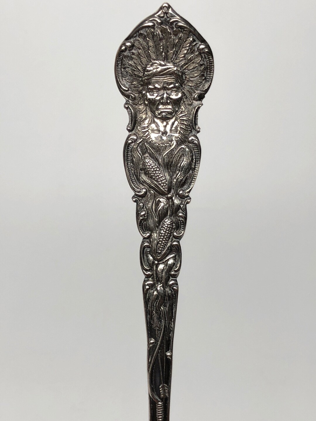 Indian Head Souvenir Tea Spoon, Sterling Silver, 5 Inches, Corn, Bison ...