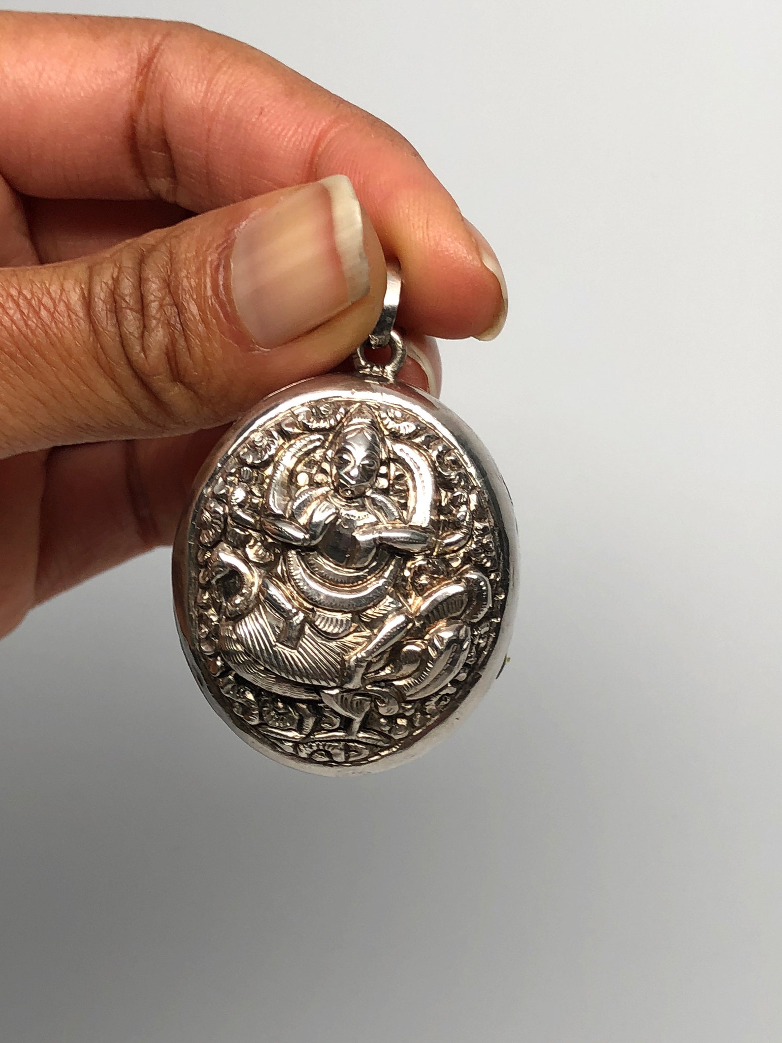 Large Repousse Indian God Locket Seated Indian God Goddess on | Etsy