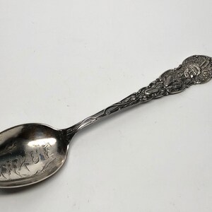 Indian Head Souvenir Tea Spoon, Sterling Silver, 5 Inches, Corn, Bison ...