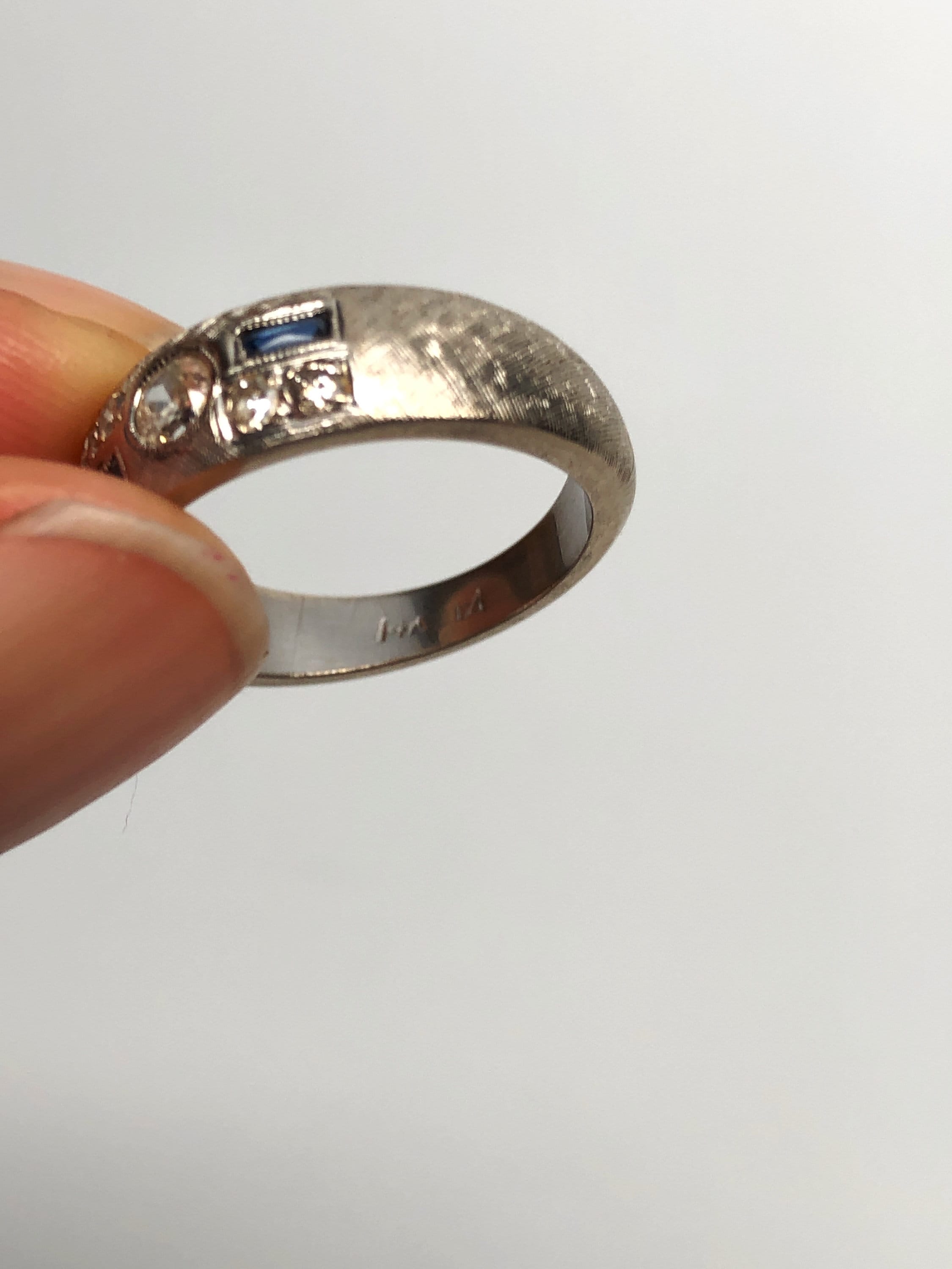 14K White Gold Inset Diamond and Blue Sapphire Ring Size 7 - Etsy