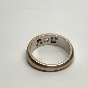 14K White Gold Inset Diamond and Blue Sapphire Ring, Size 7, Vintage ...