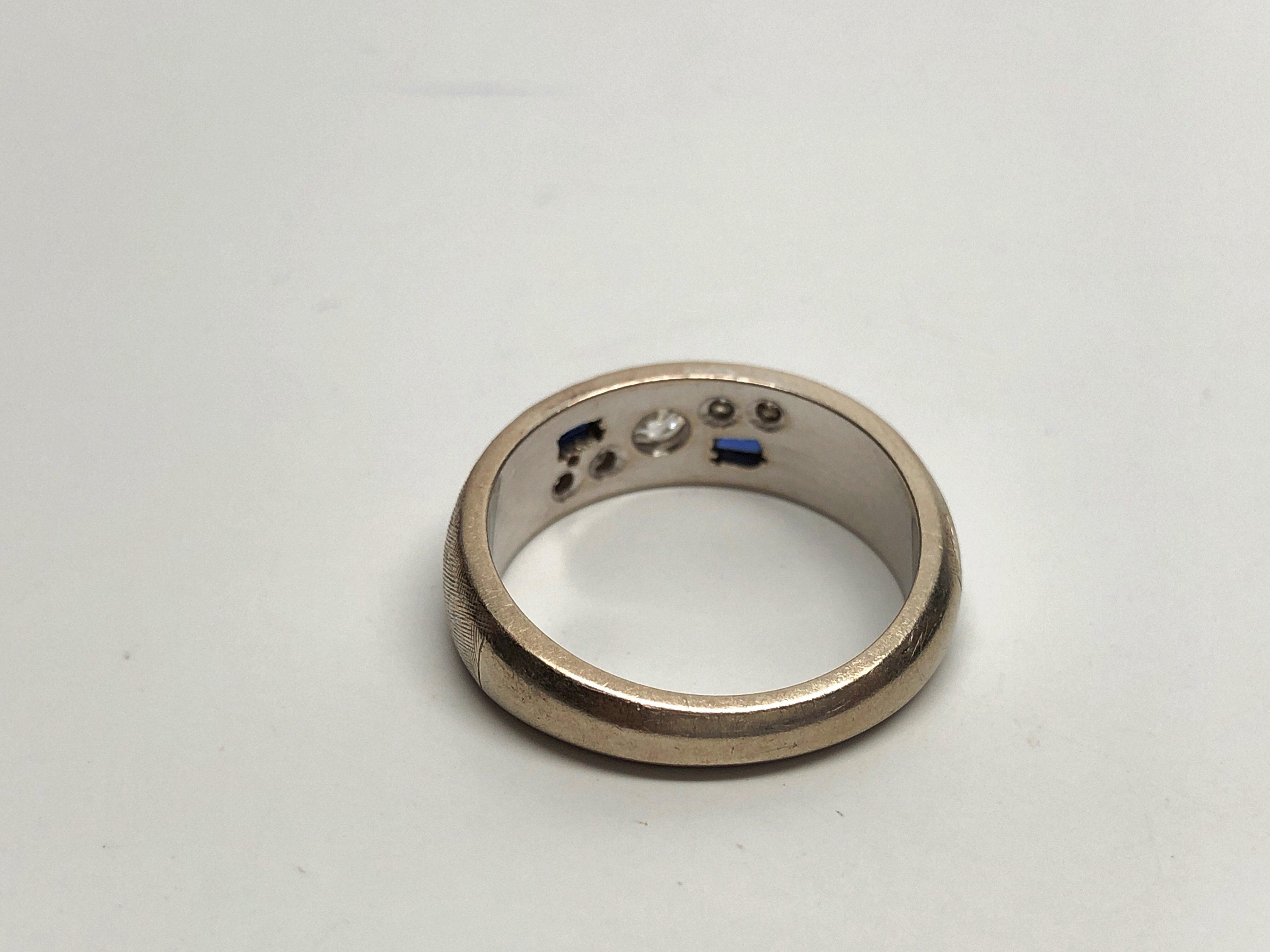 14K White Gold Inset Diamond and Blue Sapphire Ring Size 7 - Etsy