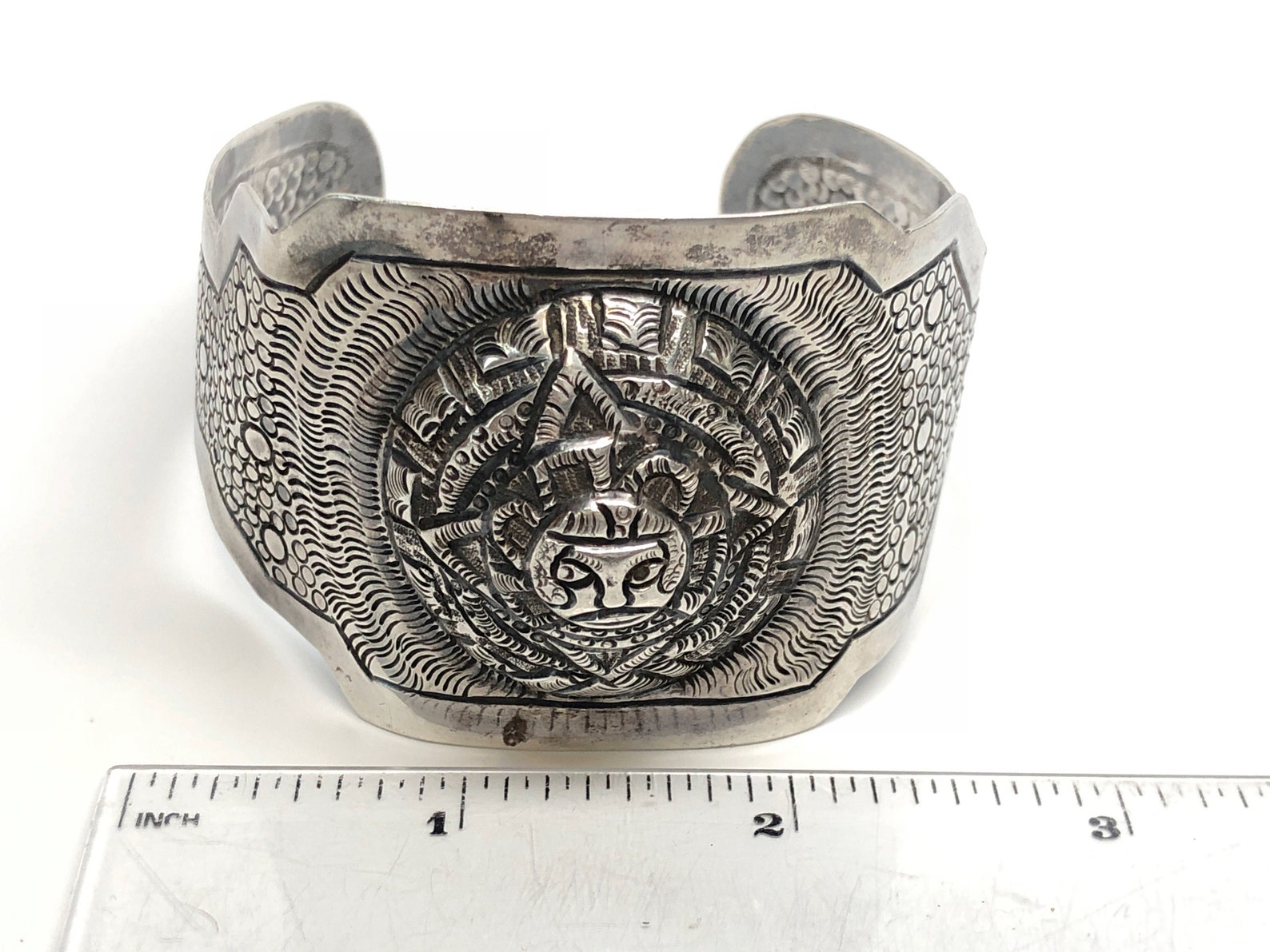 Handmade Aztec Calendar Cuff Bracelet Stamped Etched - Etsy