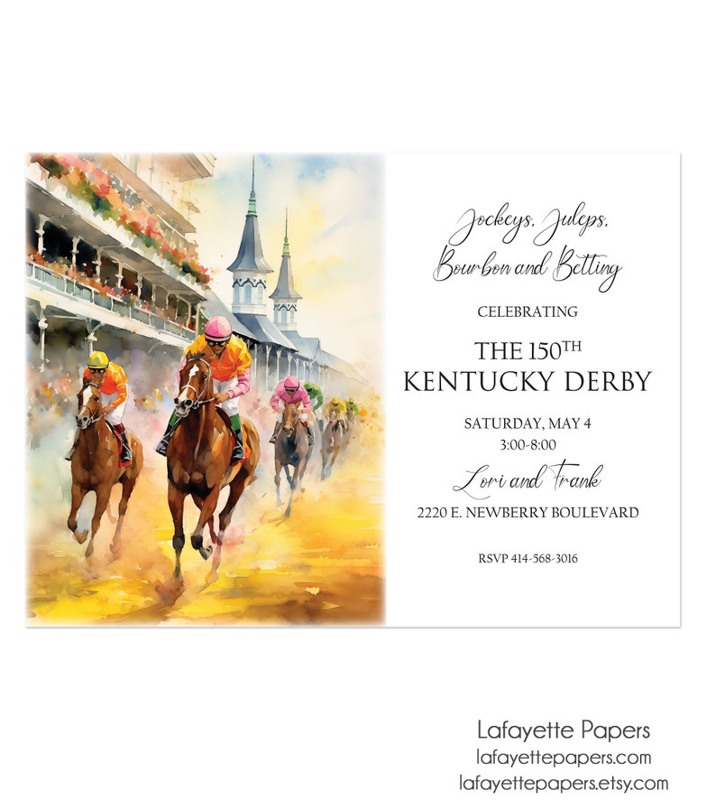 150th Kentucky Derby Party Invitation, Printed Derby Party Invite ...