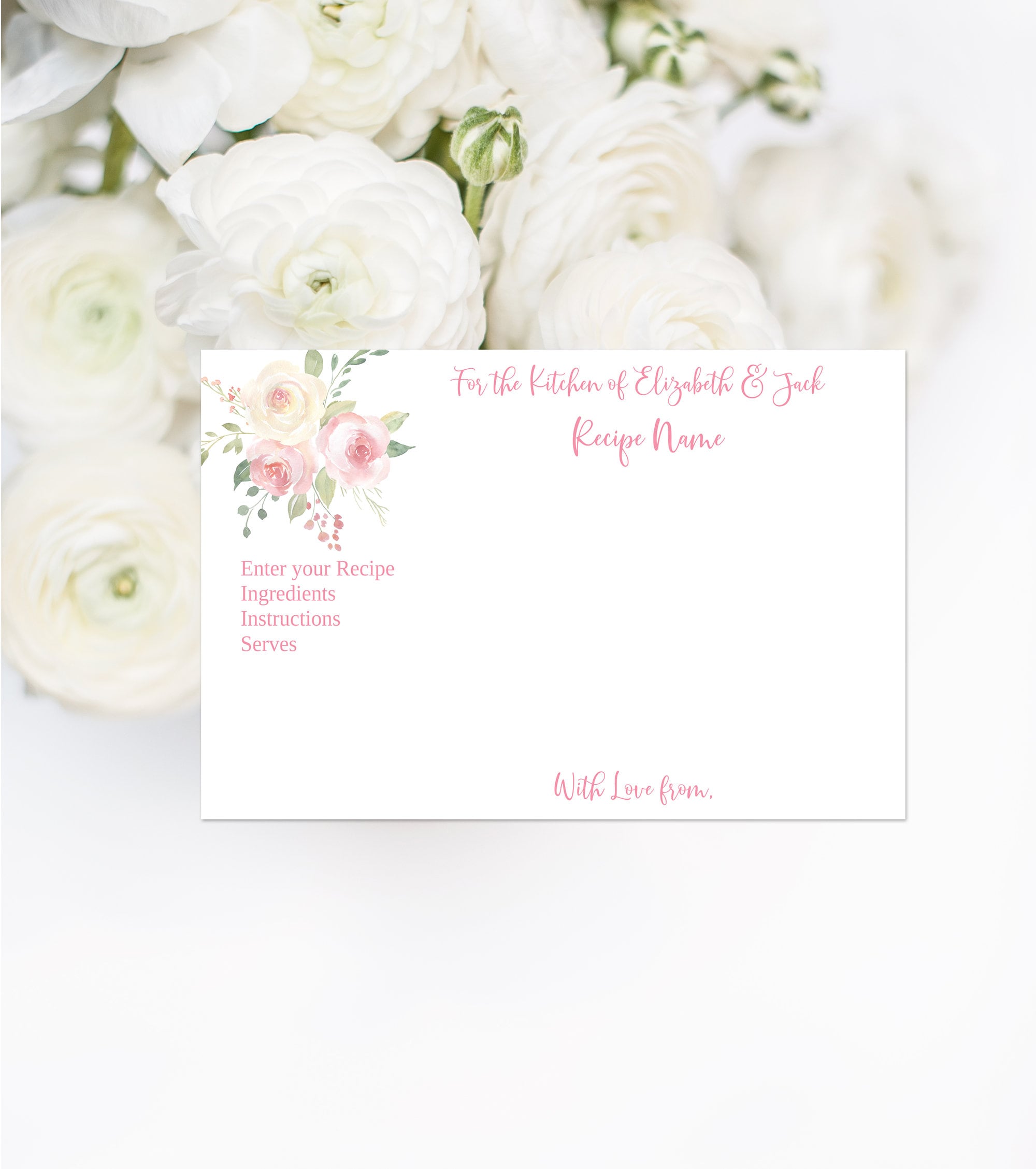 Blush Roses Recipe Card Template, Editable, Templett, Print at Home ...