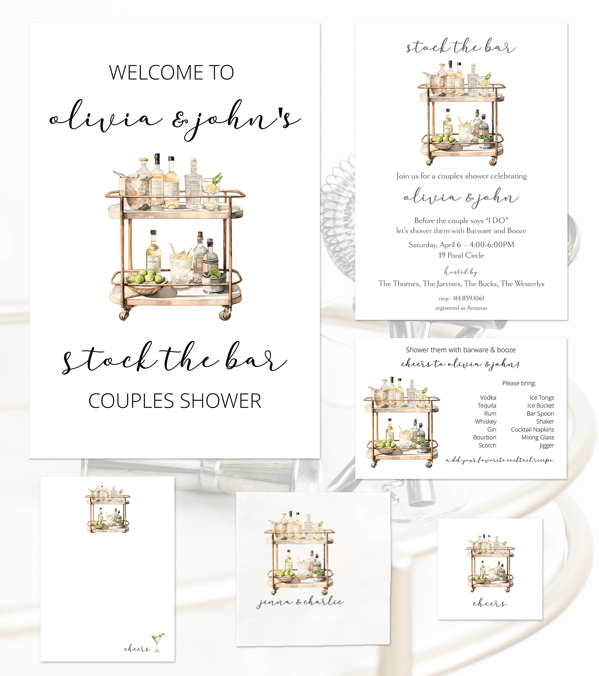 Stock the Bar Invitation, Couples Shower Invitation, Bar Cart Invite ...
