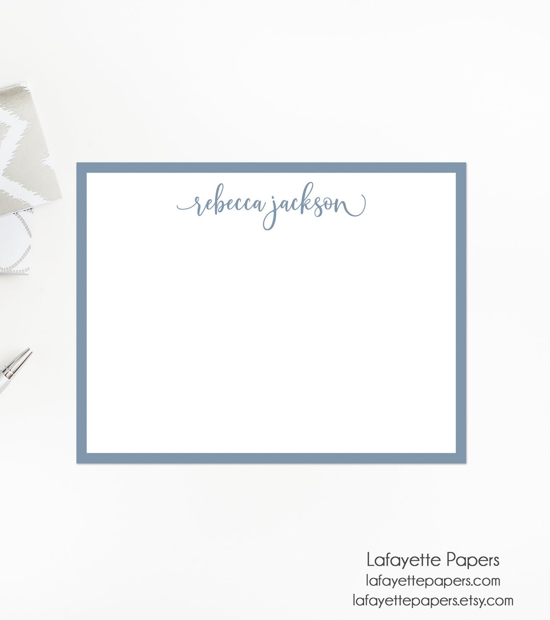 Border Note Cards With Modern Script Name, Set of Personalized ...