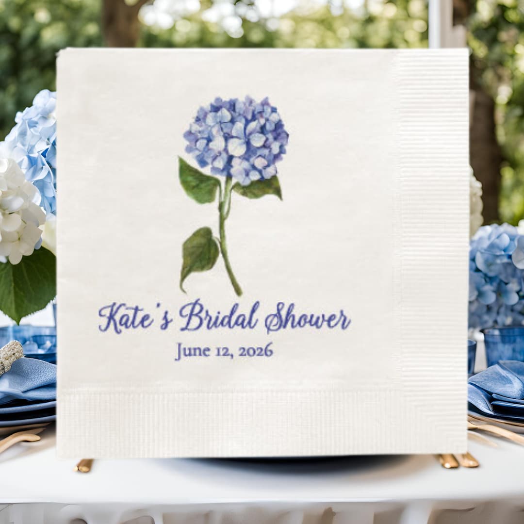 Personalized Napkins Hydrangea, Personalized Bridal Shower Napkins ...
