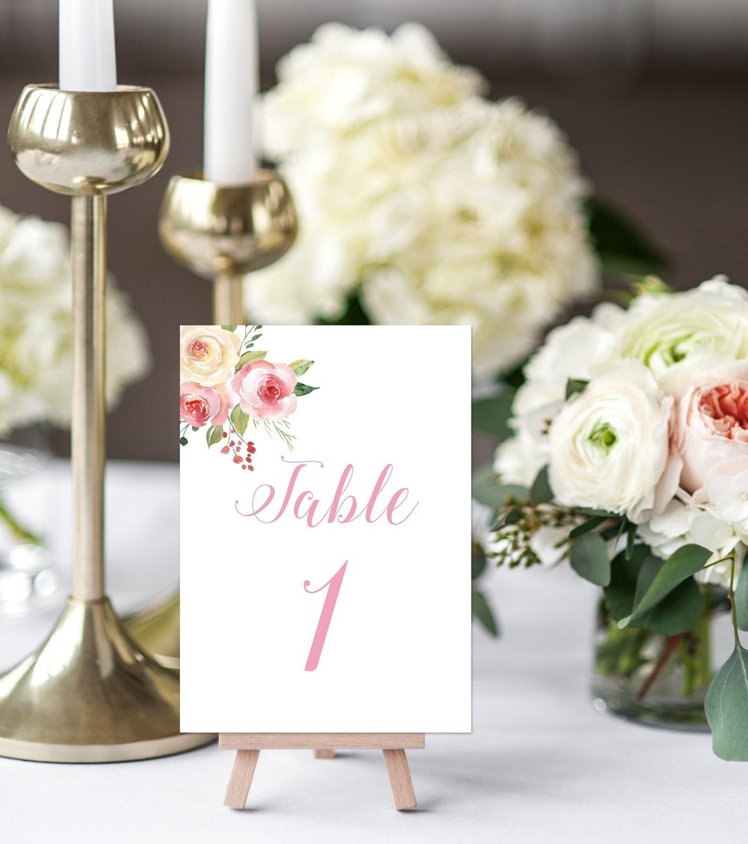 Blush Roses Editable Table Number Signs, Pink Roses Wedding Table ...