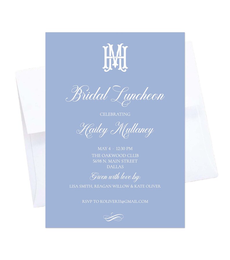 French Blue Bridal Shower Invitation: Monogrammed, Elegant Design - Etsy