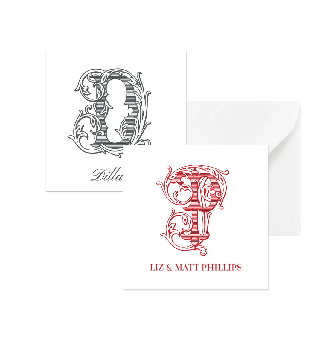 Vintage Initial With Names Gift Enclosure Cards, 2.75 X 2.75 Folded ...