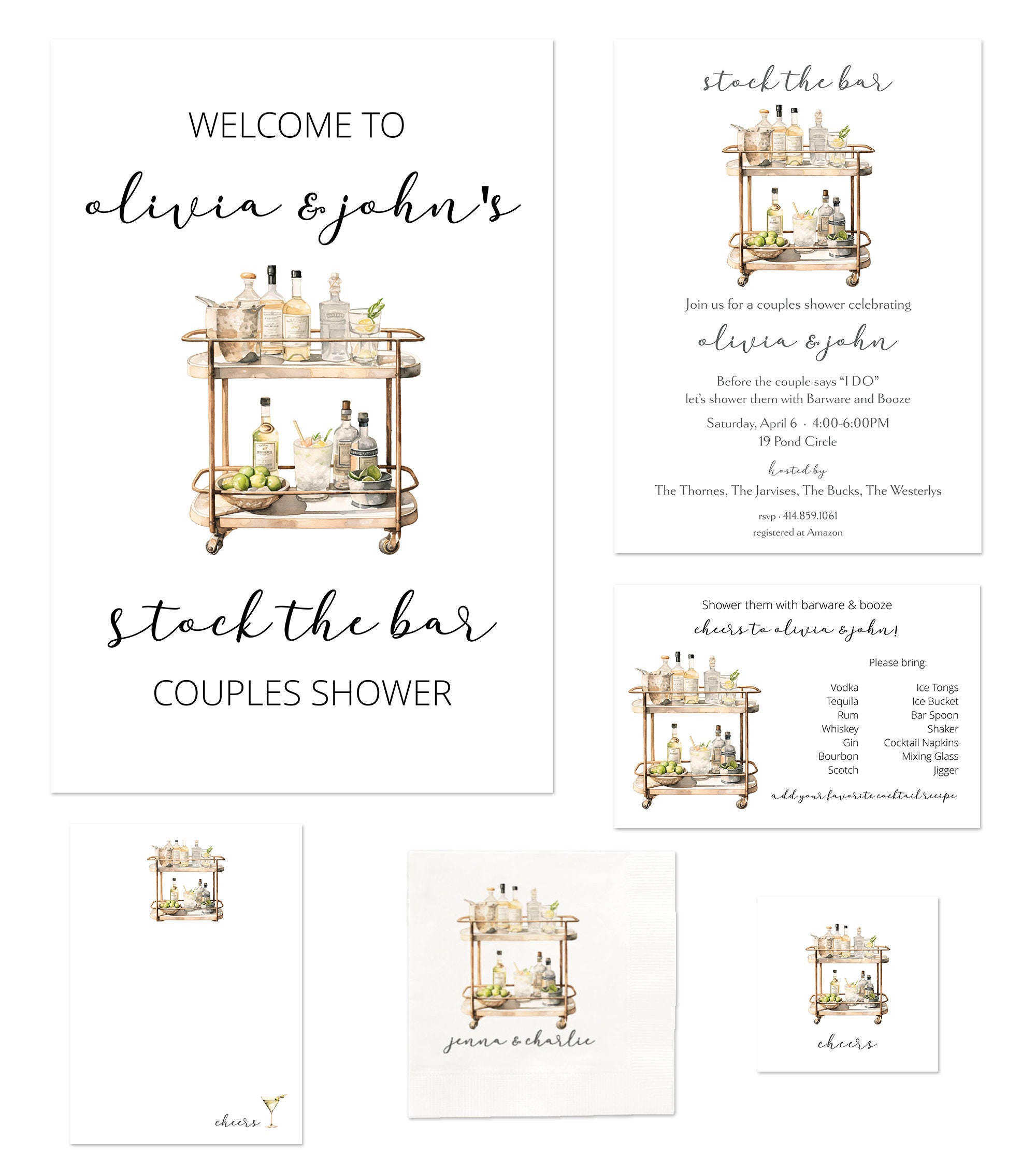 Stock the Bar Recipe Cards, Personalized Recipe Cards, Couples Shower ...