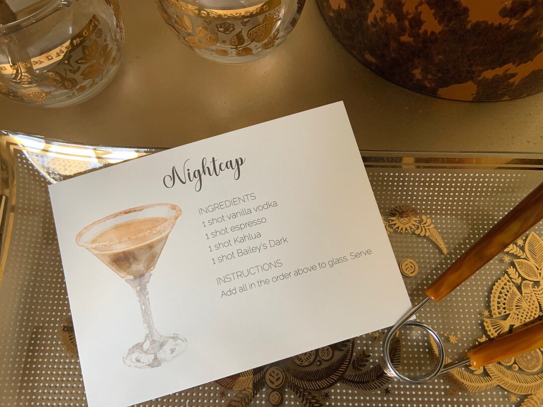 Printed Cocktail Recipe Card, Cocktail Gift Tag, Nightcap Cocktail ...