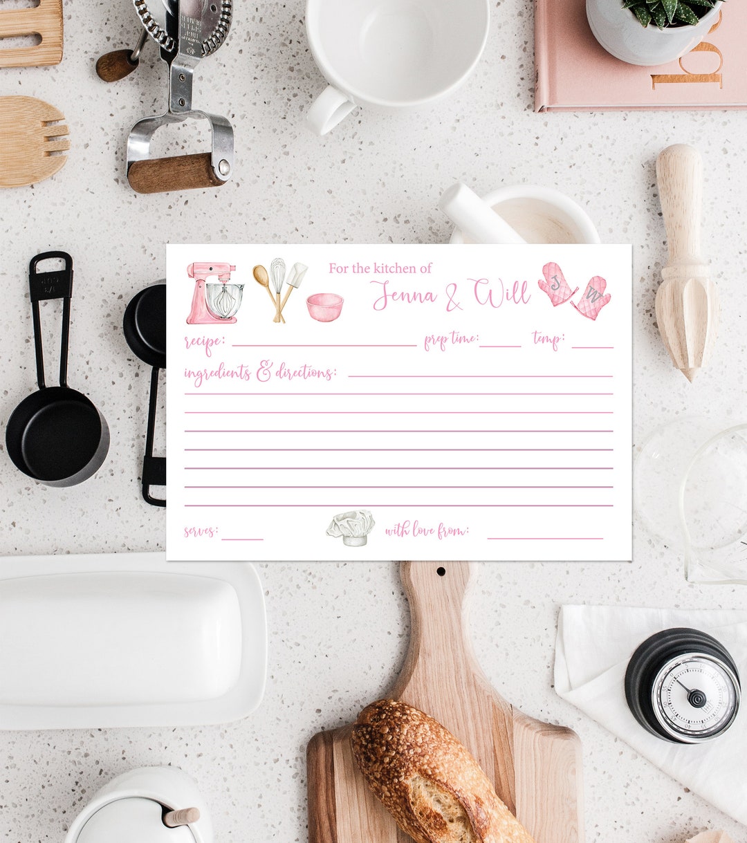Kitchen Shower Recipe Cards, Personalized Recipe Cards, Bridal Shower ...