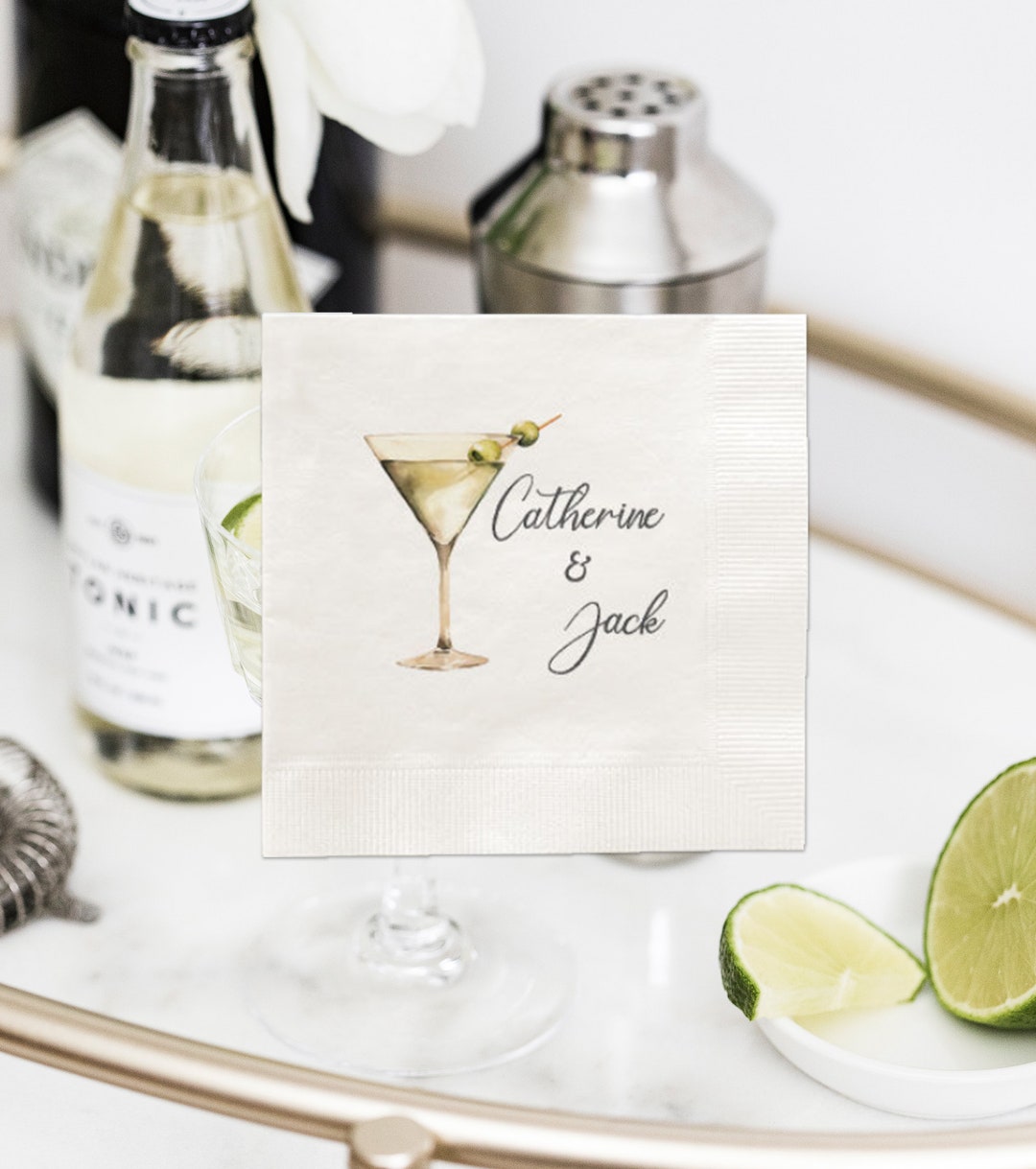 Personalized Martini Glass Napkins: Engagement, Shower, Party (set of ...
