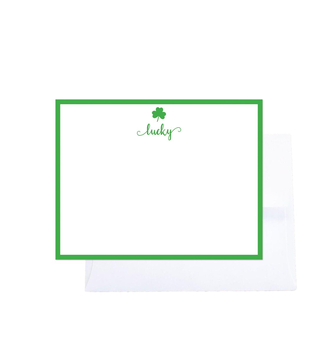 Shamrock Note Cards, 10 Cards, Green Border Note Card, Lucky Shamrock ...