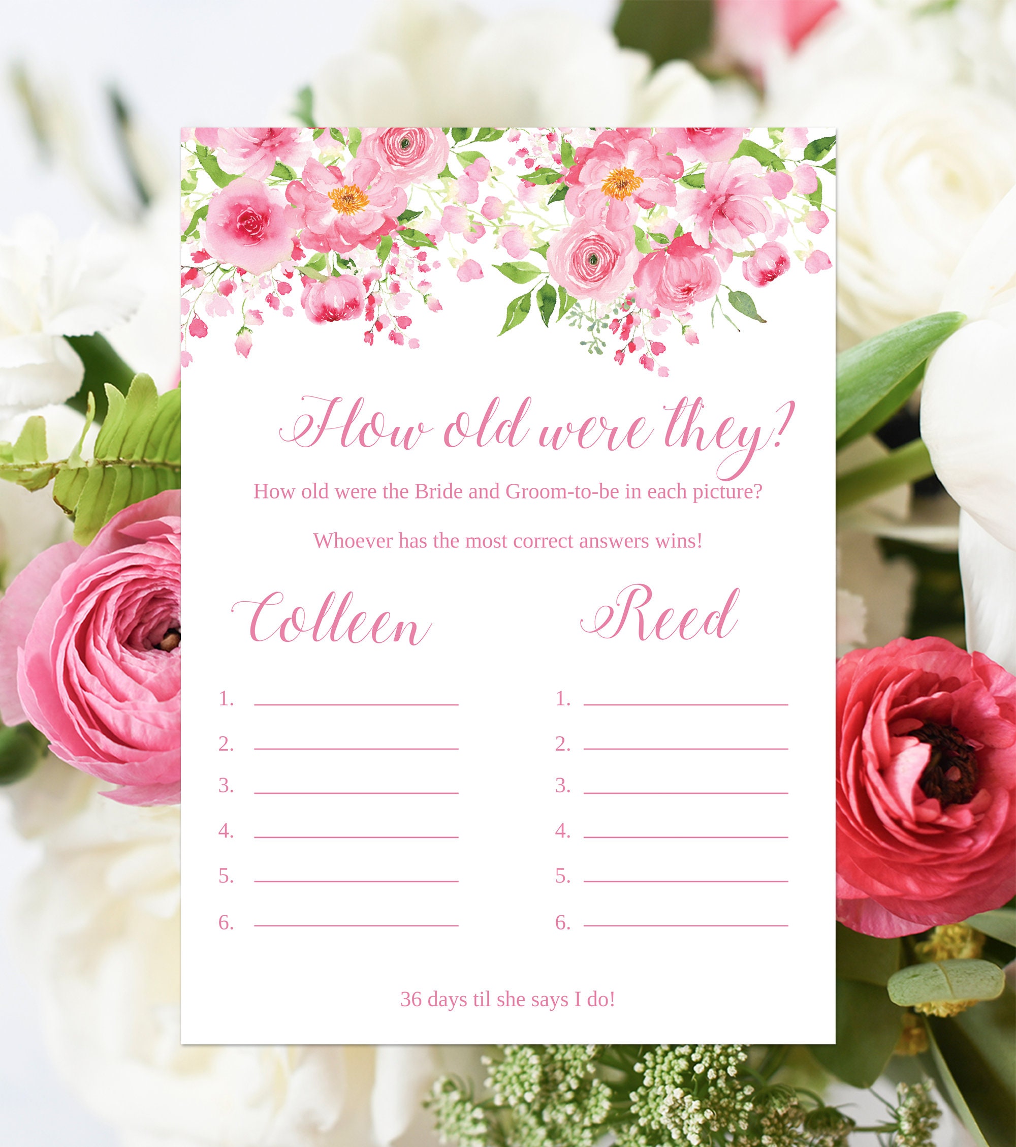 Guess Their Age Game, Guess the Age of the Bride and Groom Bridal ...