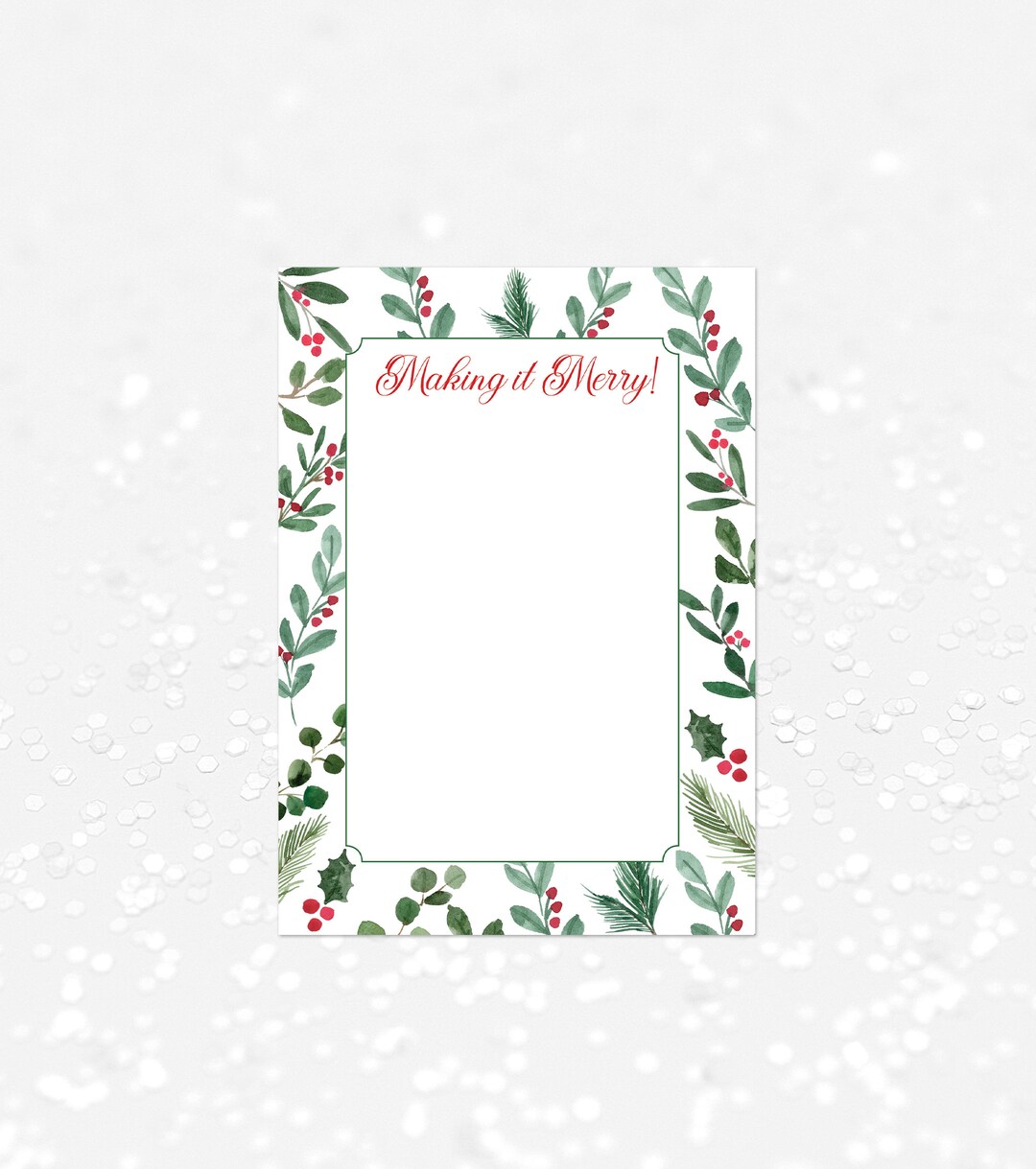 Holly Note Pad, Christmas Memo Pad, Christmas Greenery Notepad, Holly ...