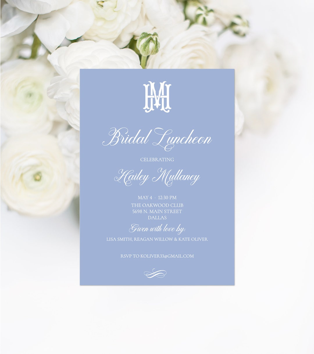 French Blue Bridal Shower Invitation: Monogrammed, Elegant Design - Etsy