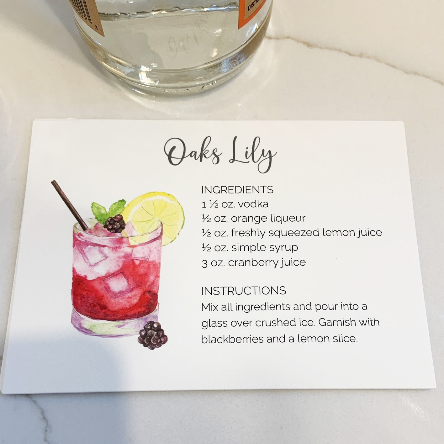 Oaks Lily Cocktail Recipe Card, Printed Card 120lb. Stock, Kentucky ...