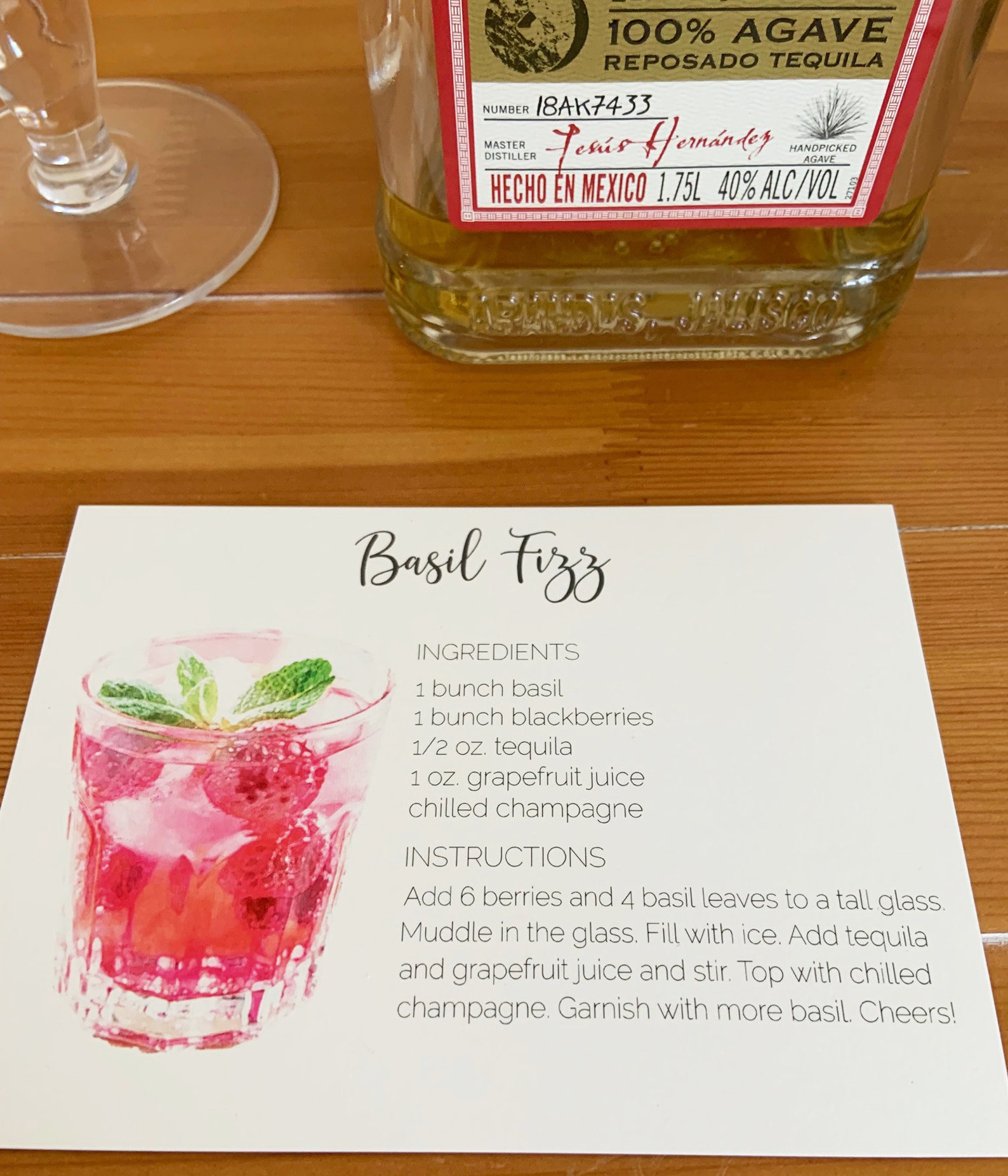 Cocktail Recipe Card, Cocktail Gift Tag, Basil Fizz Cocktail Recipe ...