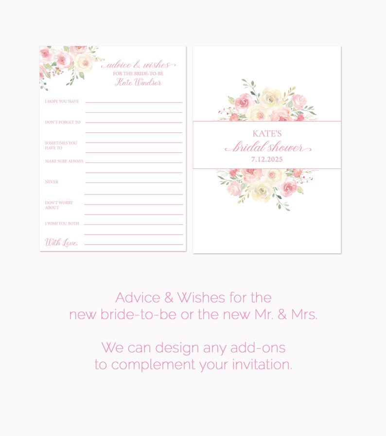Advice And Wishes For The Bride To Be Card Printed Advice Cards Blush