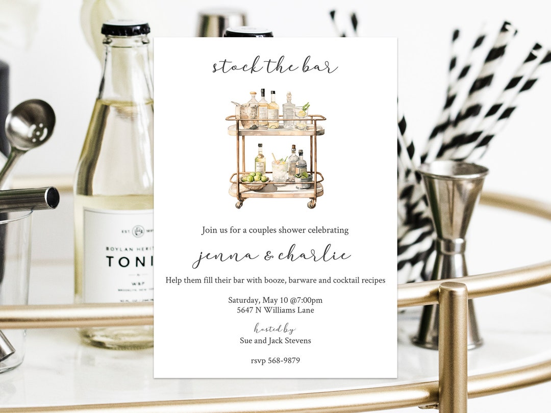 Editable Stock the Bar Shower Invitation: Couples Engagement Party ...