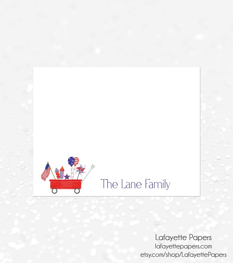 Family Note Card, July 4th, Patriotic Kids Wagon Note Cards, Summer ...